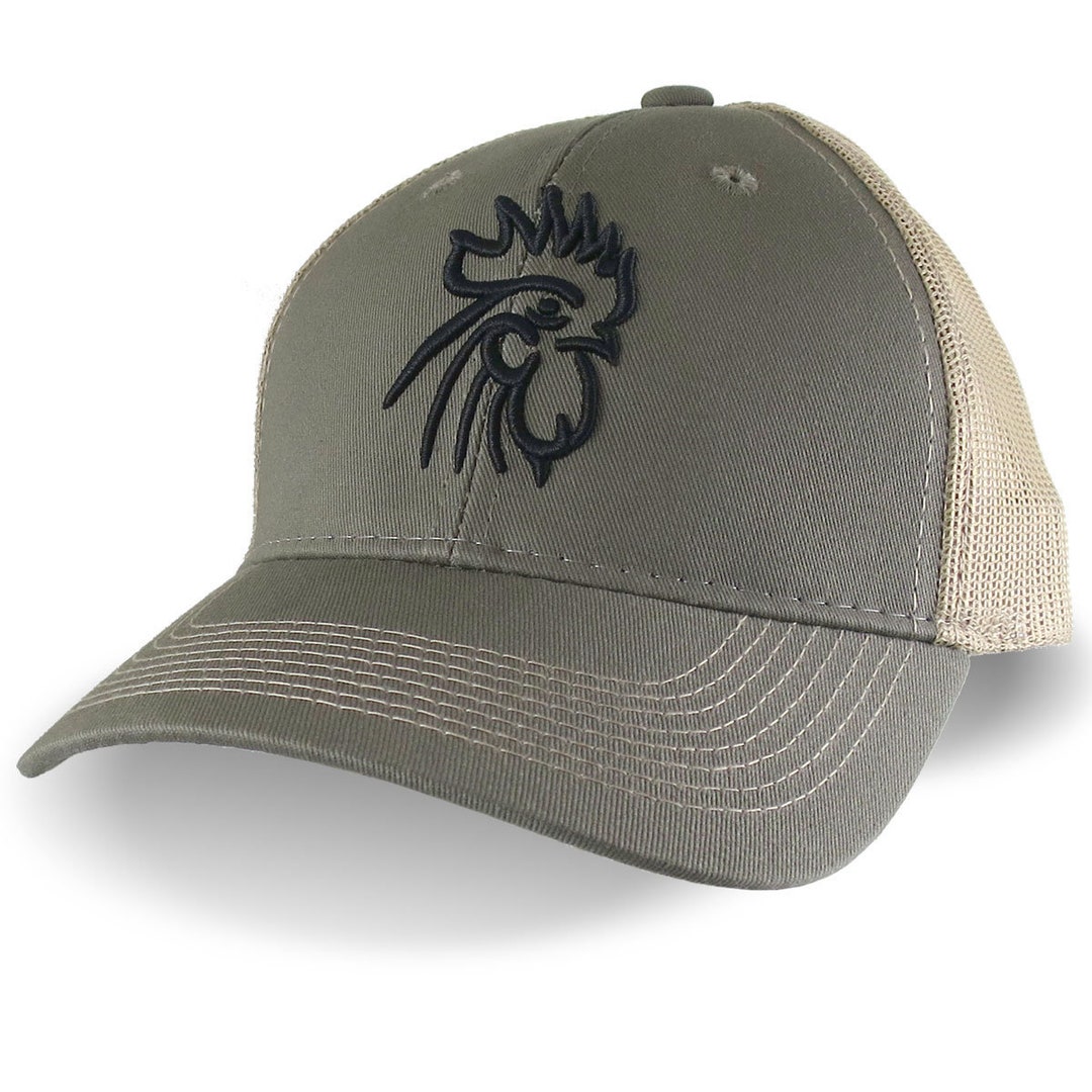 Rooster Head Black 3D Puff Raised Embroidery on an Adjustable Olive ...