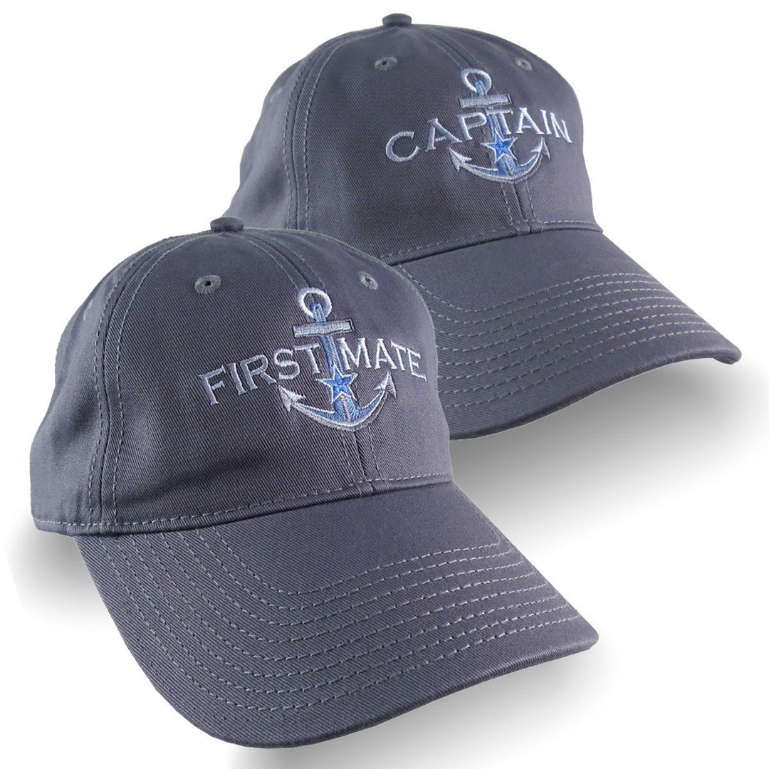 2 Hats Nautical Star Anchor Captain and First Mate Embroidery ...