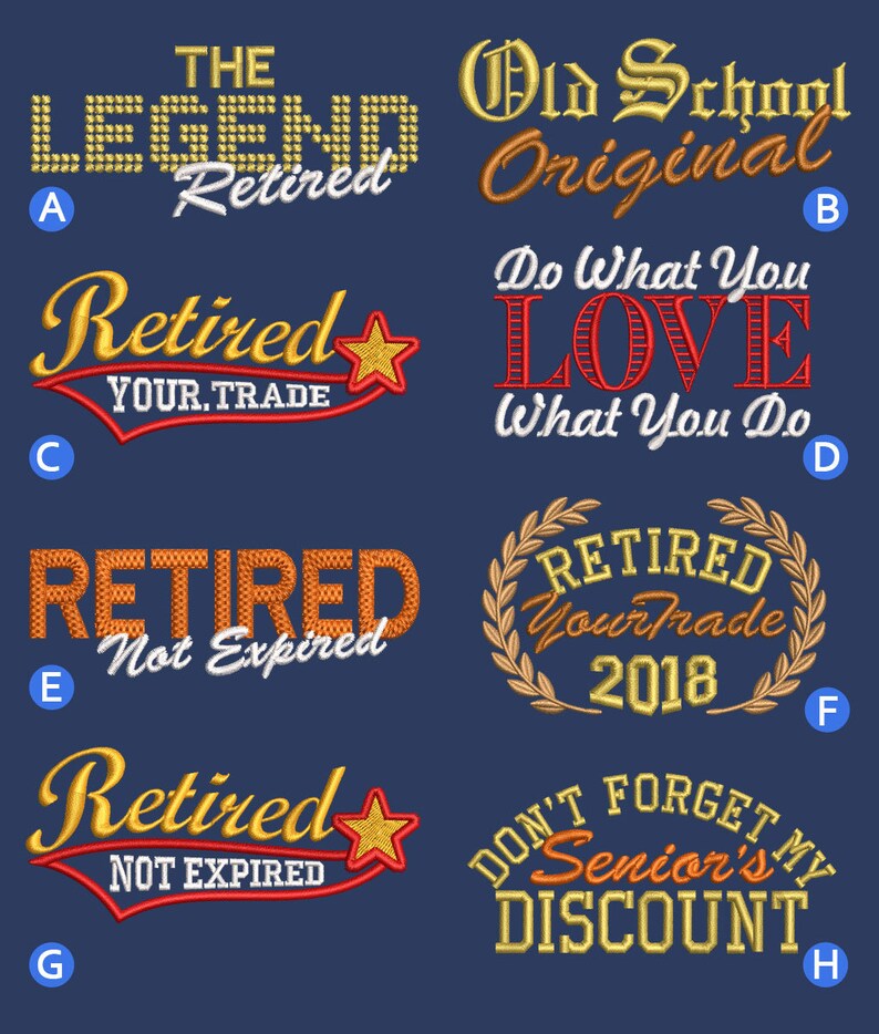 Custom Retirement Embroidery Design on a Navy Blue Full Fit Classic ...