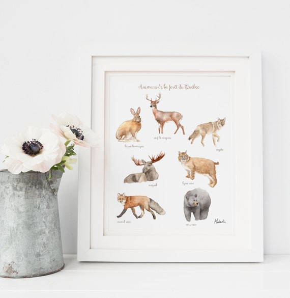 Wild Animals Art Print Forest Animals Poster Made in Quebec | Etsy