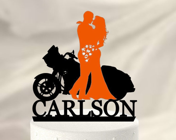 Harley Wedding Cake Topper, Bride and Groom in COLOR, Harley Davidson ...