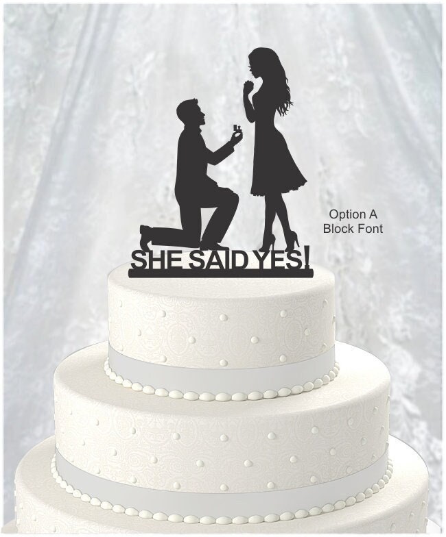 Wedding Cake Topper, Wedding Proposal, Groom Proposes on One Knee, She ...