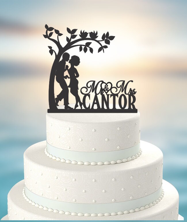 Wedding Cake Topper, Bride and Groom Kissing Under a Tree of Life, Palm ...