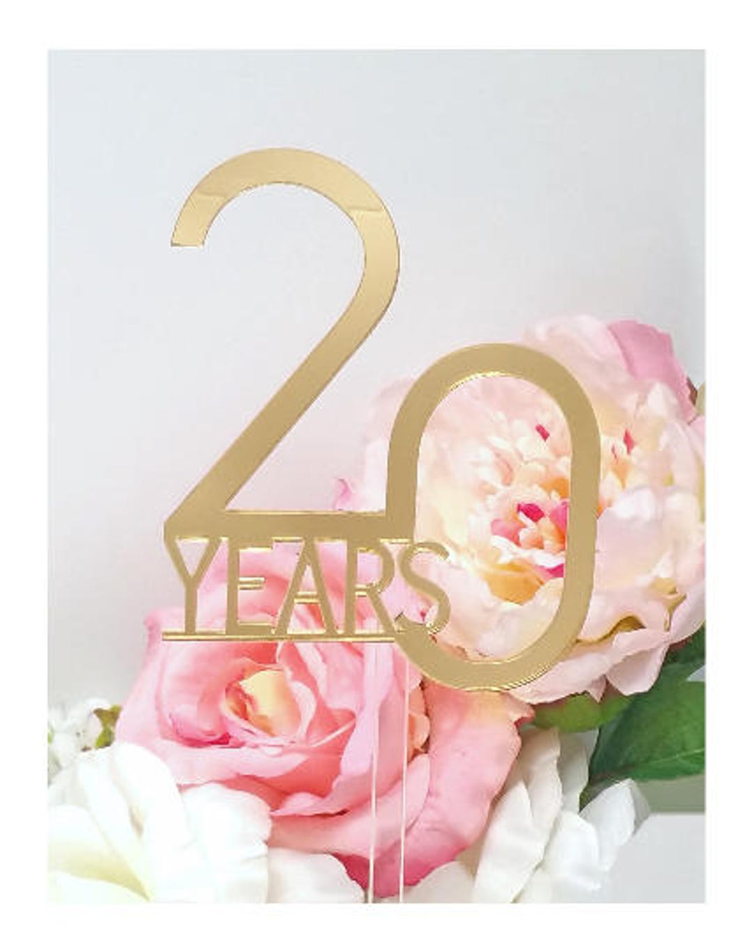 Mirrored Cake Topper; 20 Years Wedding Cake Topper; Mirrored Gold ...