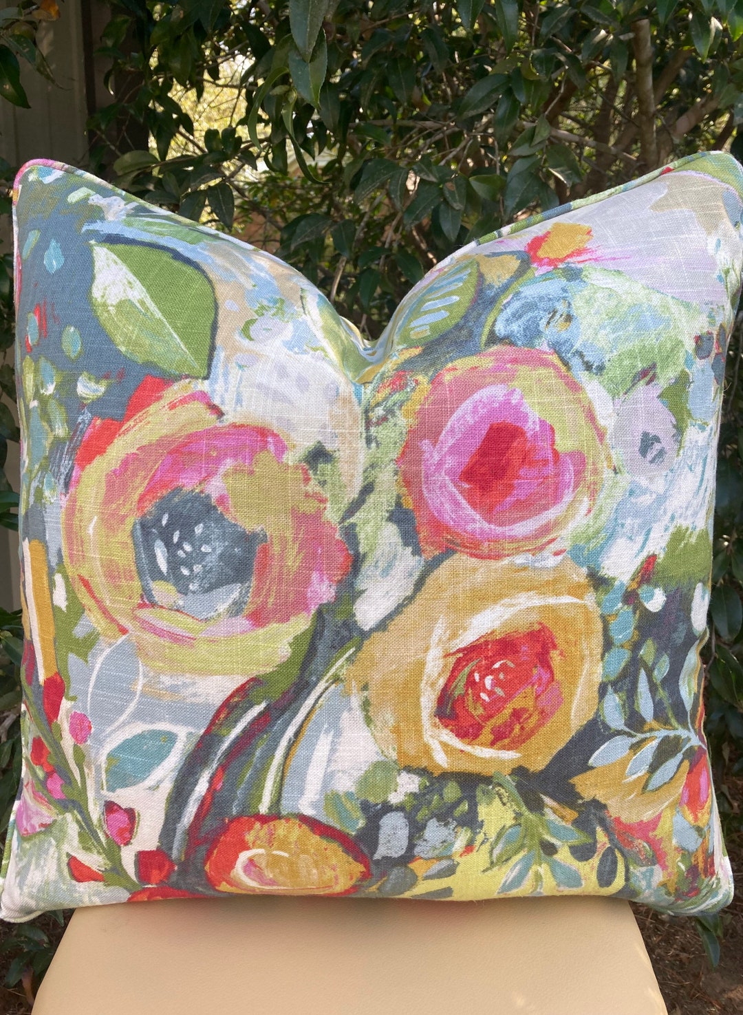 This Item is on Backorder. Bright Cheerful Linen Floral Pillow Covers ...