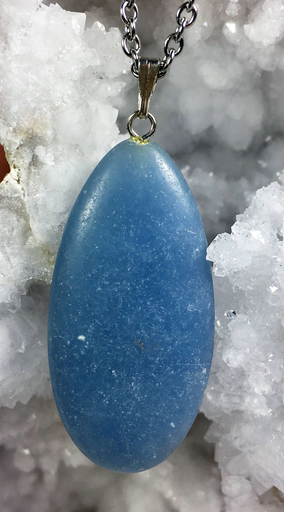 Angelite Crystal Teardrop Large Necklace - Etsy