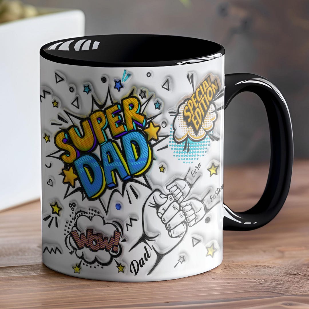 Personalized Super Dad First Bump 3D Inflated Effect Accent Mug, Father ...