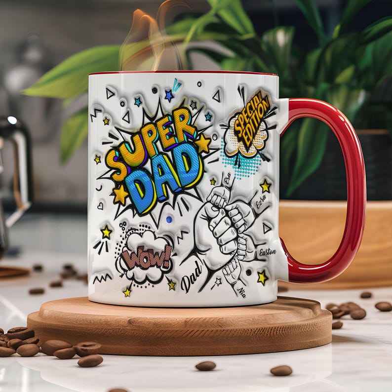 Personalized Super Dad First Bump 3D Inflated Effect Accent Mug, Father ...