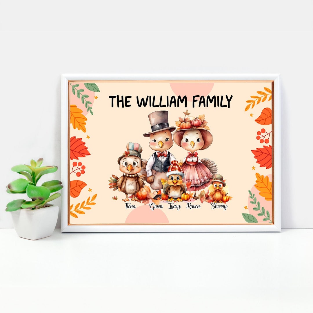 Personalized Thanksgiving Turkey Family Portrait Print, Custom Family ...