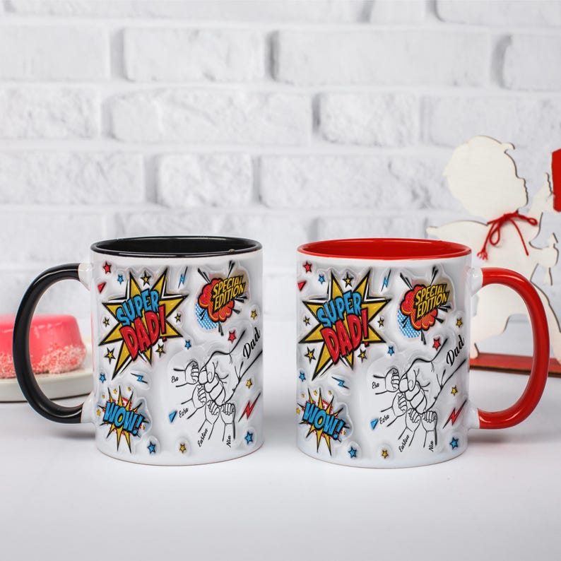 Personalized Super Dad First Bump 3D Inflated Effect Accent Coffee Mug ...