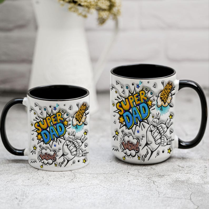 Personalized Super Dad First Bump 3D Inflated Effect Accent Mug, Father ...