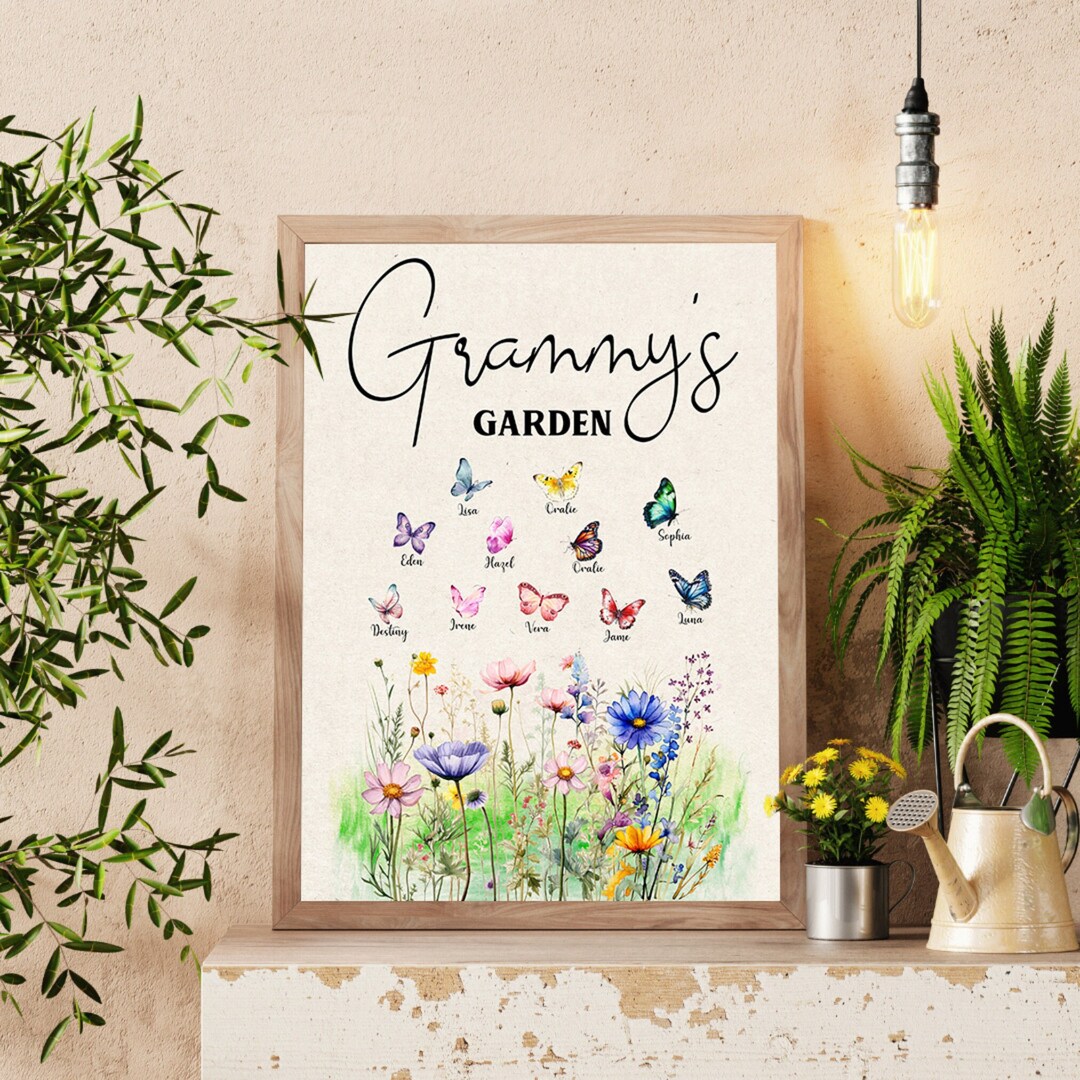 Personalized Grandma's Garden Poster With Butterflies, Custom Family ...
