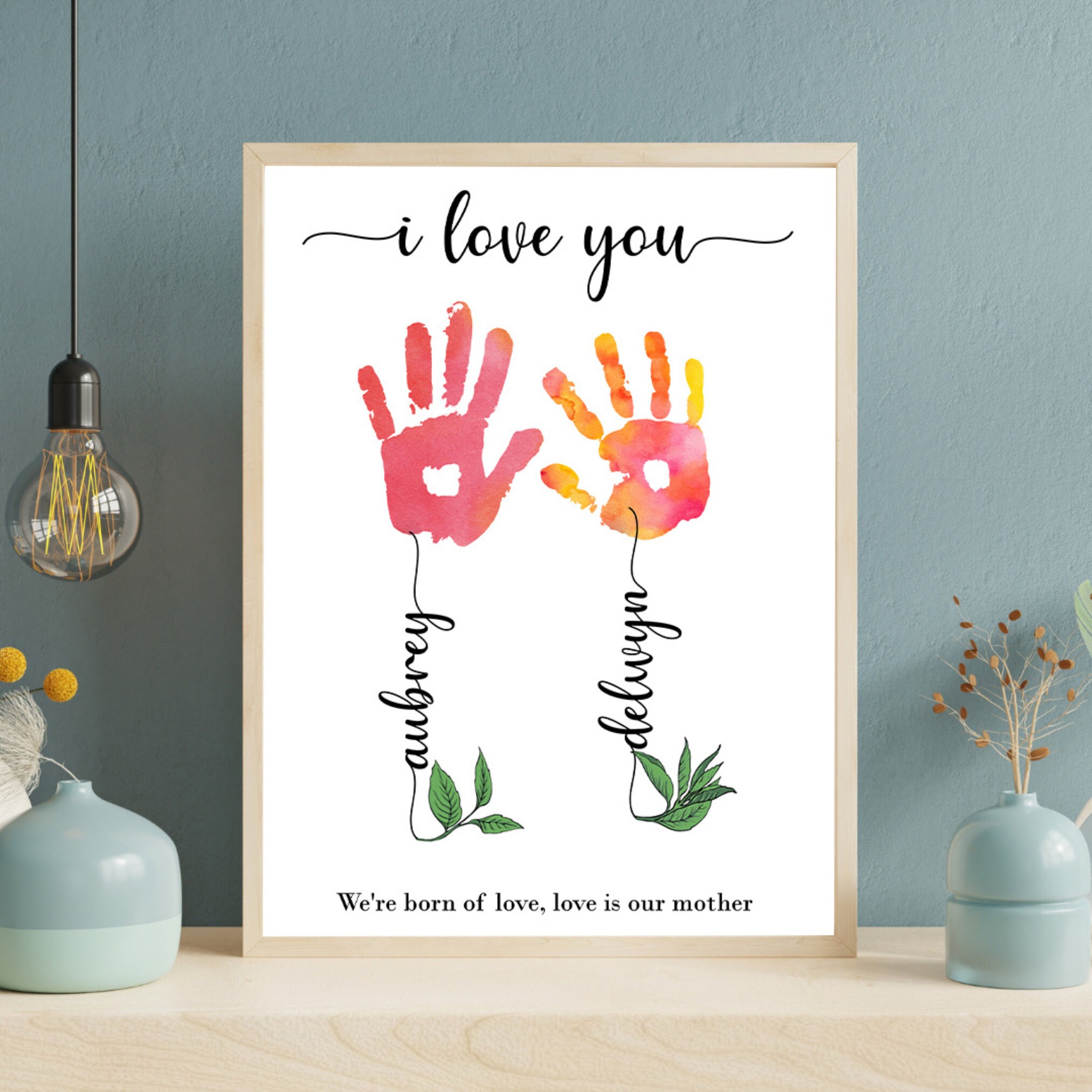 Personalized Mom Flower Hand-print Poster, Flower Handprint Craft for ...