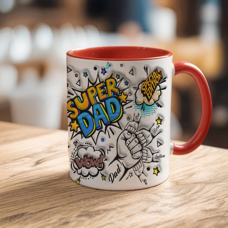 Personalized Super Dad First Bump 3D Inflated Effect Accent Mug, Father ...