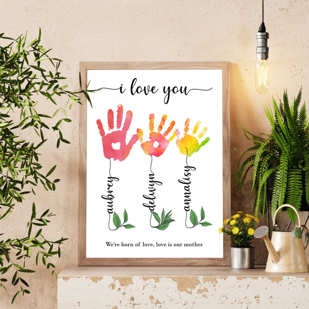 Personalized Mom Flower Hand-print Poster, Flower Handprint Craft for ...