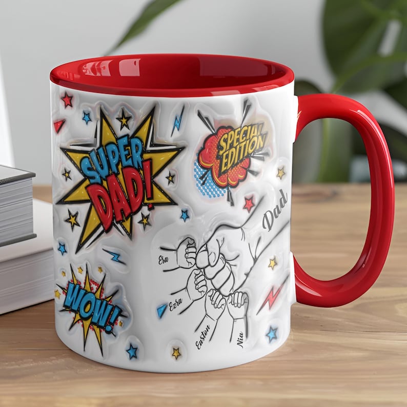 Personalized Super Dad First Bump 3D Inflated Effect Accent Coffee Mug ...