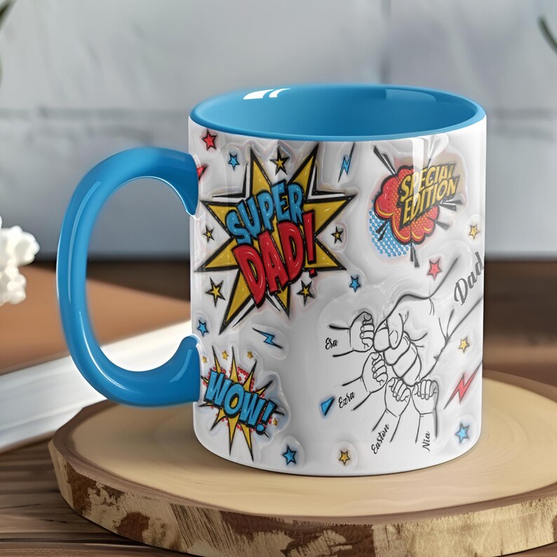 Personalized Super Dad First Bump 3D Inflated Effect Accent Coffee Mug ...