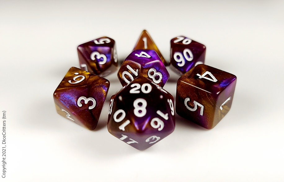 Dnd Dice Set / Purple-blue Shimmer on Pearl Bronze / D&D RPG - Etsy
