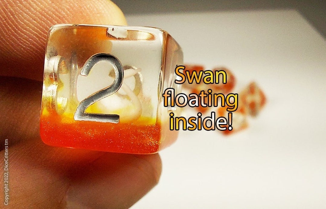 Dnd Dice Set / Swan on Orange Shimmer / Tabletop RPG Polyhedral Dice, D ...