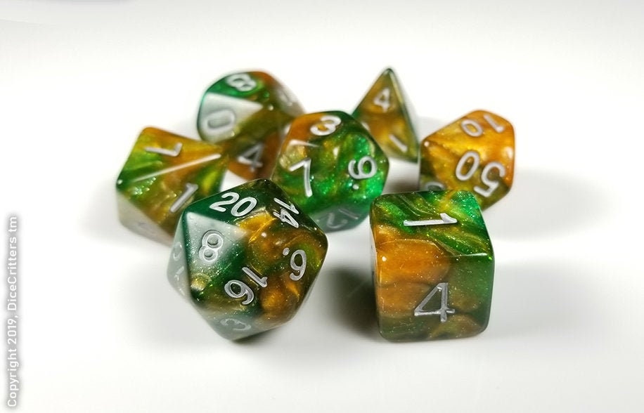 Dnd Dice Set / Emerald Green and Gold Shimmer / D&D RPG Polyhdreal Dice ...