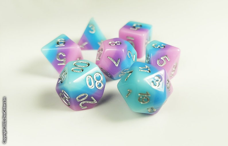 Dnd Dice Set / Pink Blue "cotton Candy, Too" / Tabletop RPG Polyhedral ...