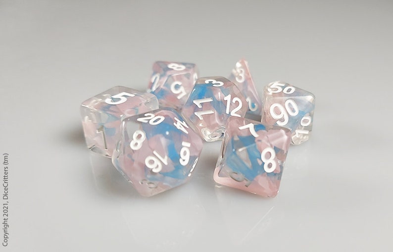Dnd Dice Set / Pink Blue pastel Petals / Tabletop - Etsy