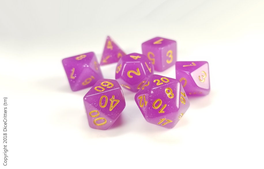 Dnd Dice Set / Purple Glitter Translucent D&D Dice Set / | Etsy