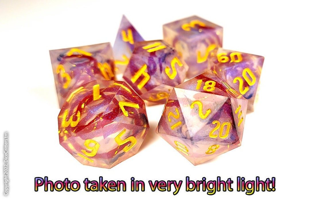 Dnd Dice Set / Clear Sharp Edge Red Thread Gold Ribbon Shimmer Dice ...