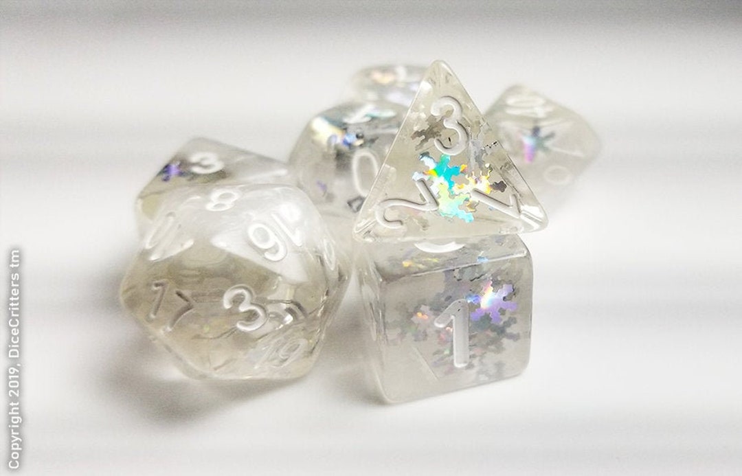 Dnd Dice Set / White "winter Snowflakes" Holographic D&D Dice ...
