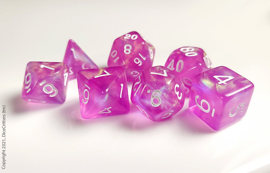 Dnd Dice Set / Pink Shimmer "pixie Opal" / RPG Polyhedral Dice, D&D ...