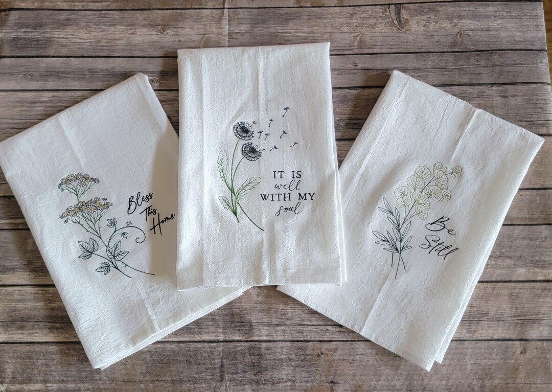 Embroidered Flour Sack Tea Towel: Floral Christian Gift - Etsy