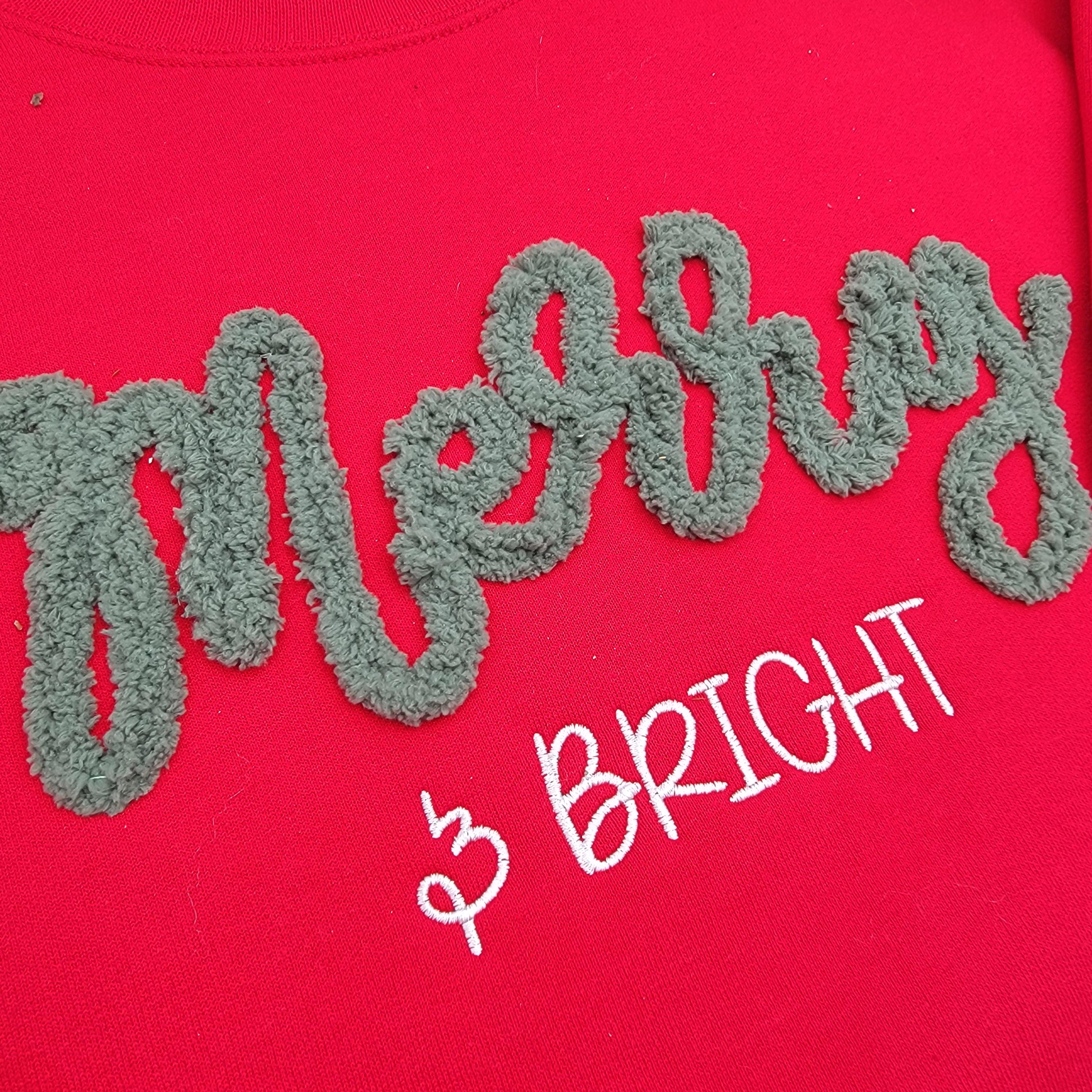 Merry and Bright Chenille Embroidered Christmas Crewneck Sweatshirt - Etsy