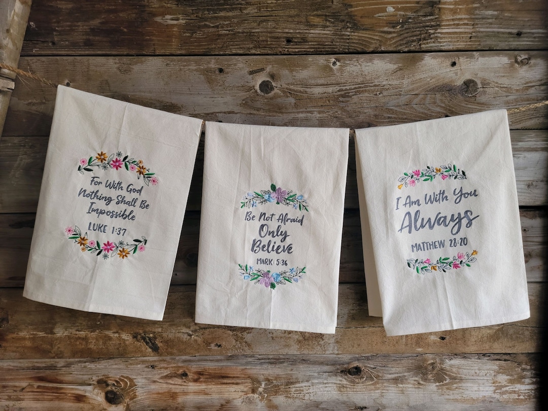 Embroidered Flour Sack Towel: Floral Bible Verse, Christian Gift - Etsy