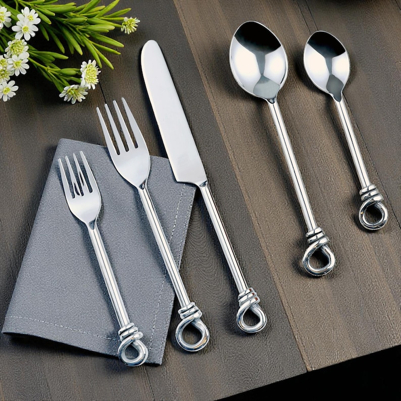 Handmade Love Knot Stainless Steel Flatware Set | Artisan Silverware - Etsy