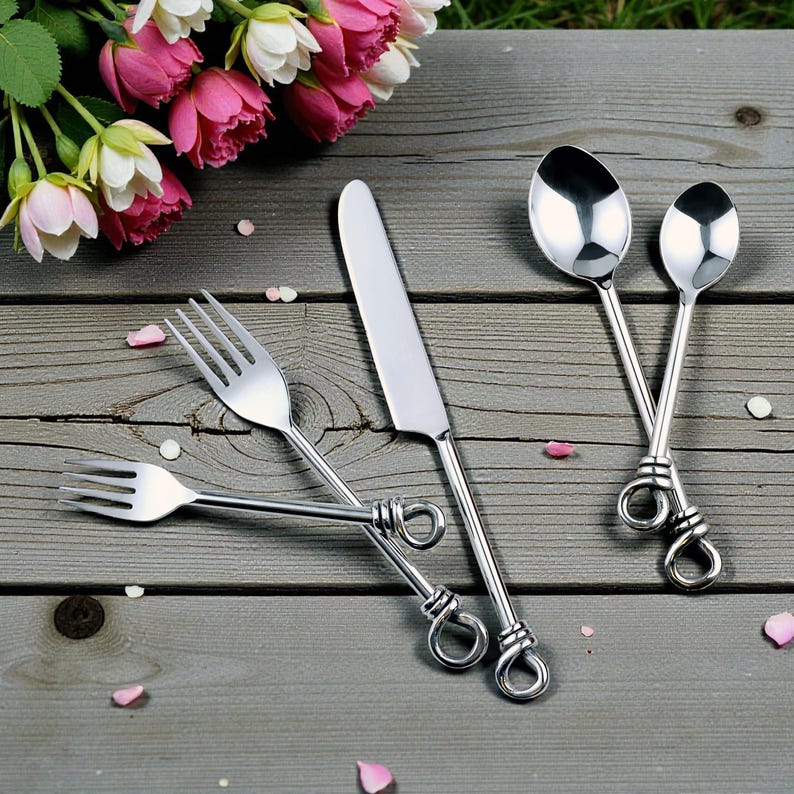 Handmade Love Knot Stainless Steel Flatware Set | Artisan Silverware - Etsy