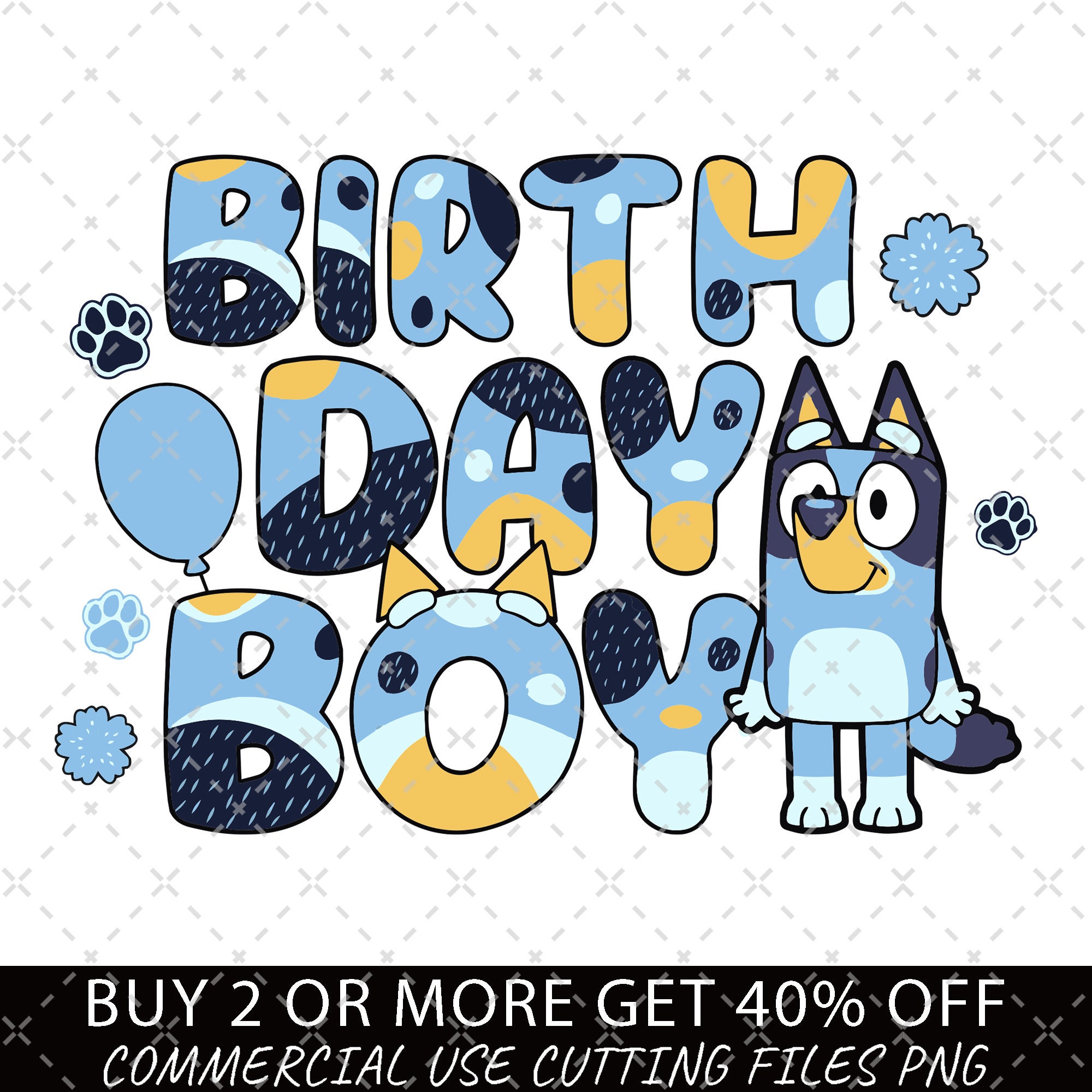 Bluey Happy Birthday Boy Clipart Elements, Letters Set, Blue Dog ...