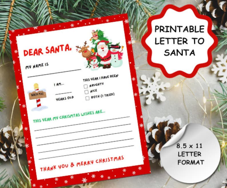Letter to Santa Printable, Letter to Santa Digital Download, Printable ...