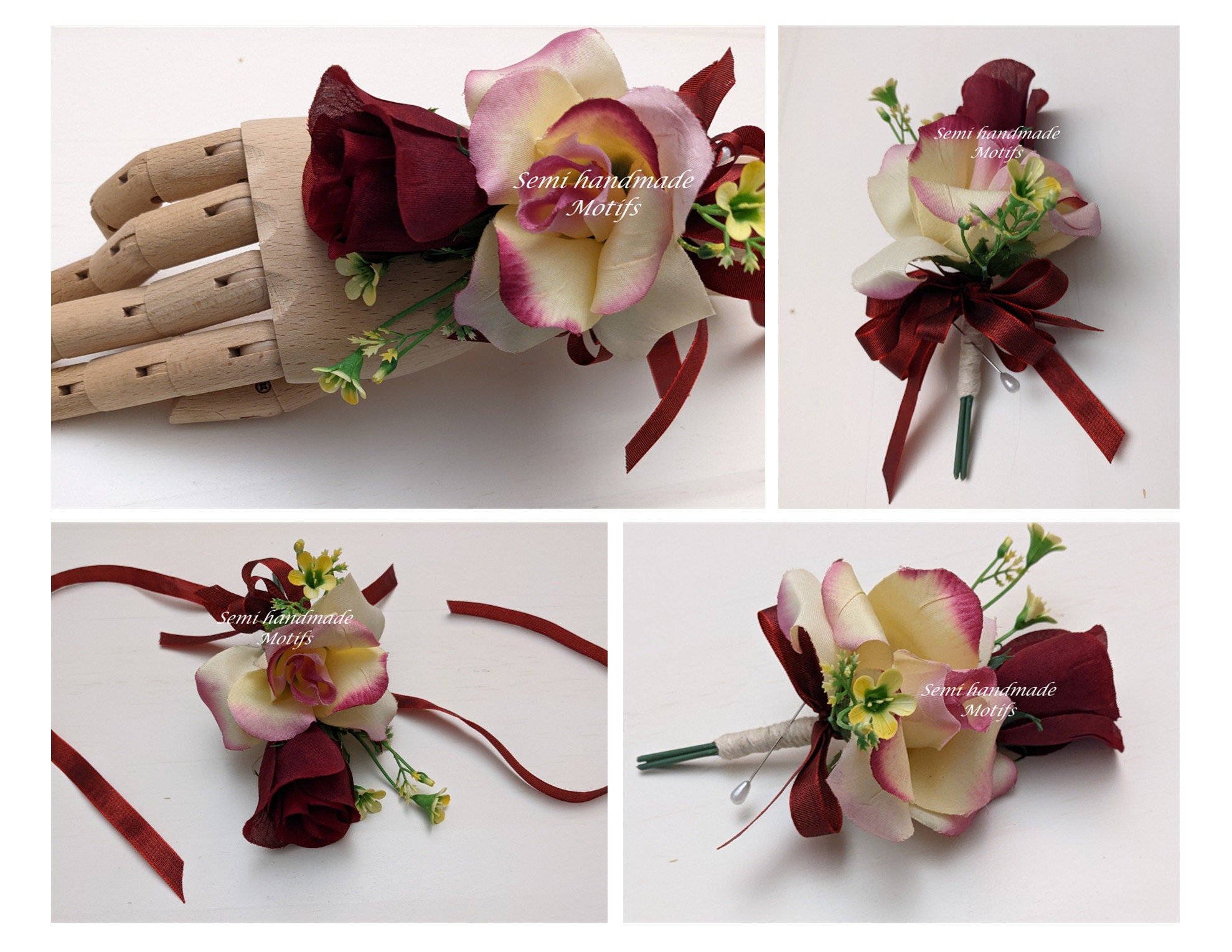 Burgundy/champagne Color Open Rose Boutonniere, Corsage, Wrist, Wedding ...