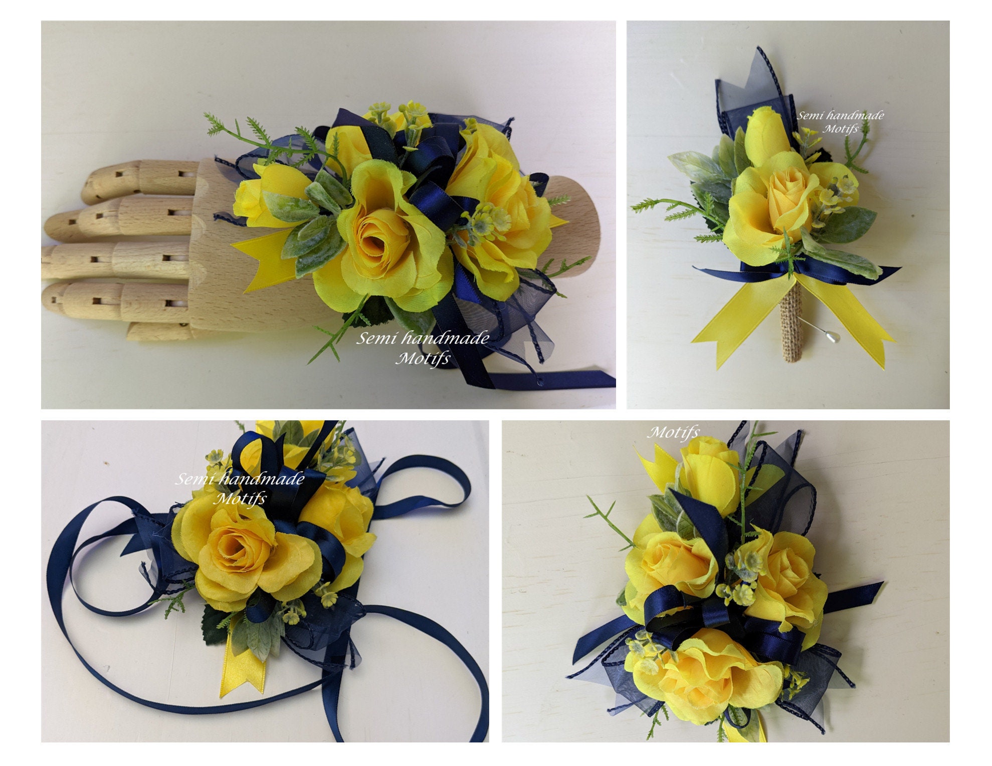 Pin, Wrist Corsage, Men's Rustic Boutonniere Navy Blue & Yellow - Etsy