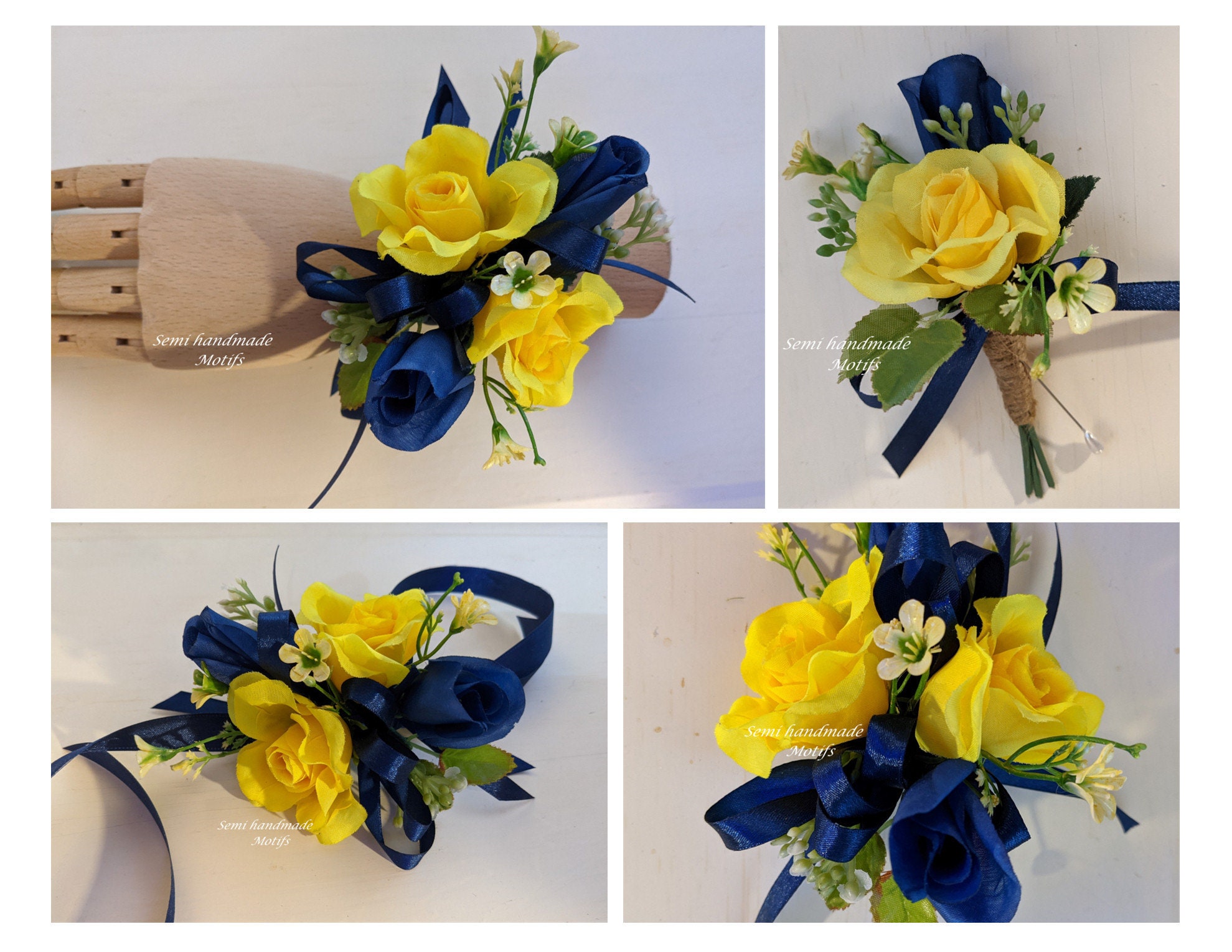 Yellow Rose Boutonniere With Blue Ribbon