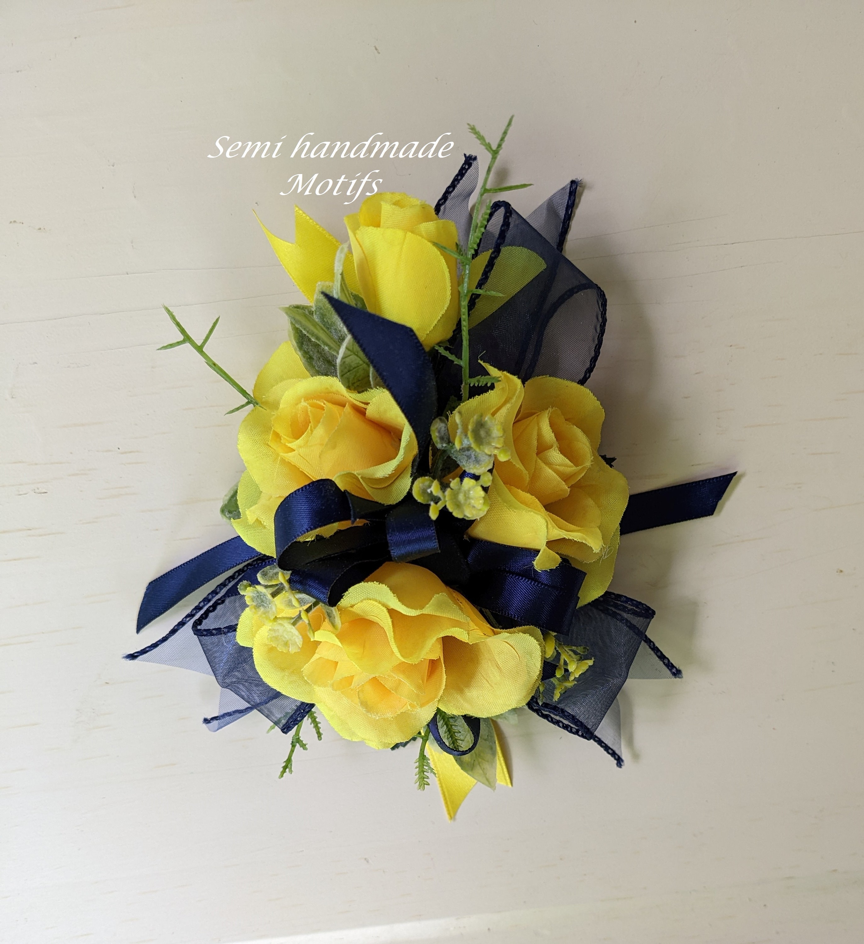 Pin, Wrist Corsage, Men's Rustic Boutonniere Navy Blue & Yellow - Etsy