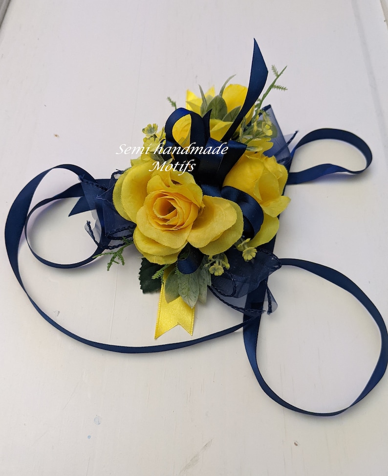 Pin, Wrist Corsage, Men's Rustic Boutonniere Navy Blue & Yellow - Etsy
