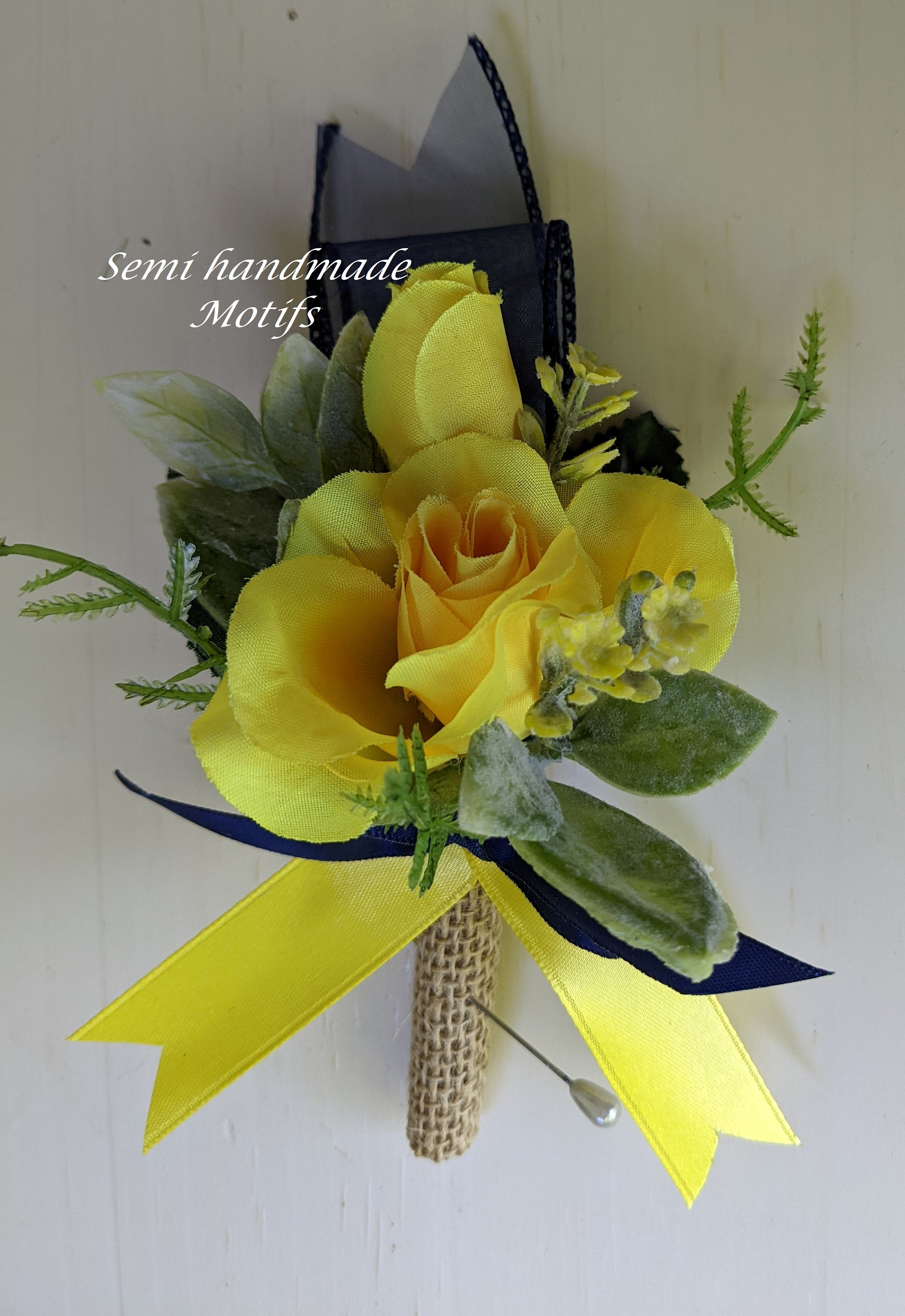 Pin, Wrist Corsage, Men's Rustic Boutonniere Navy Blue & Yellow - Etsy