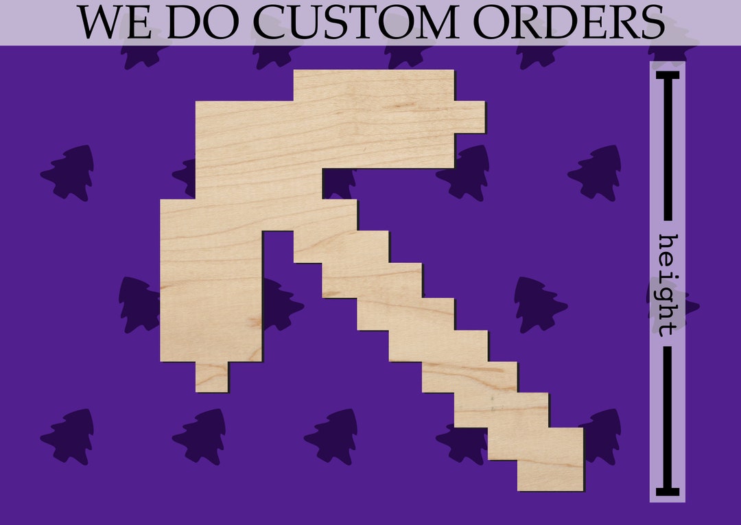 8 Bit Pickax - Pixelated - Laser Cut From Wood, Great for Birthday ...