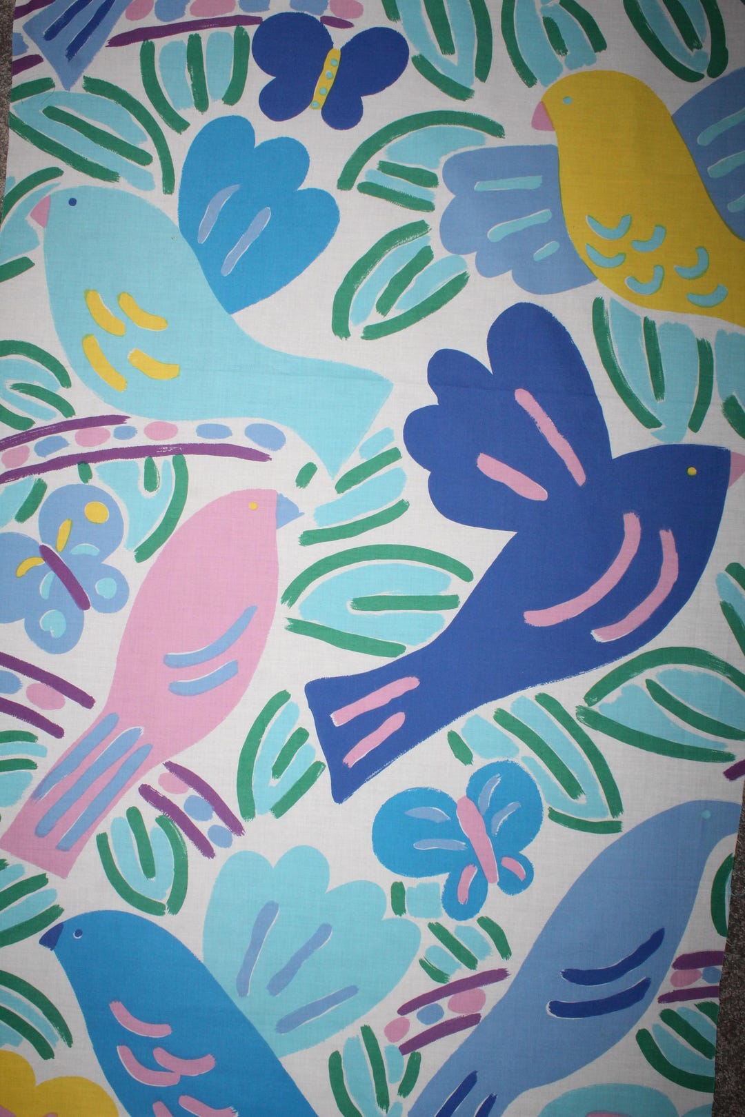 Genuine Retro Vintage Fabric Ken Done Flowers & Birds Retro 1980s Home ...