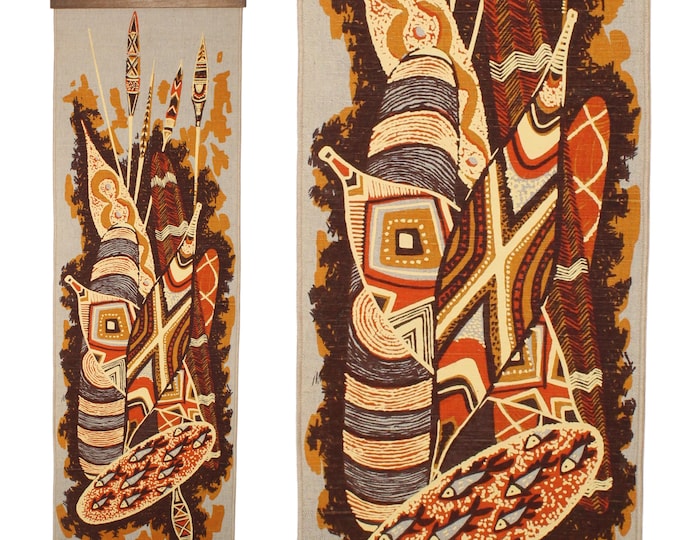 Vintage Donald Clark Aboriginal Shields and Spears Fabric Wall Hanging ...