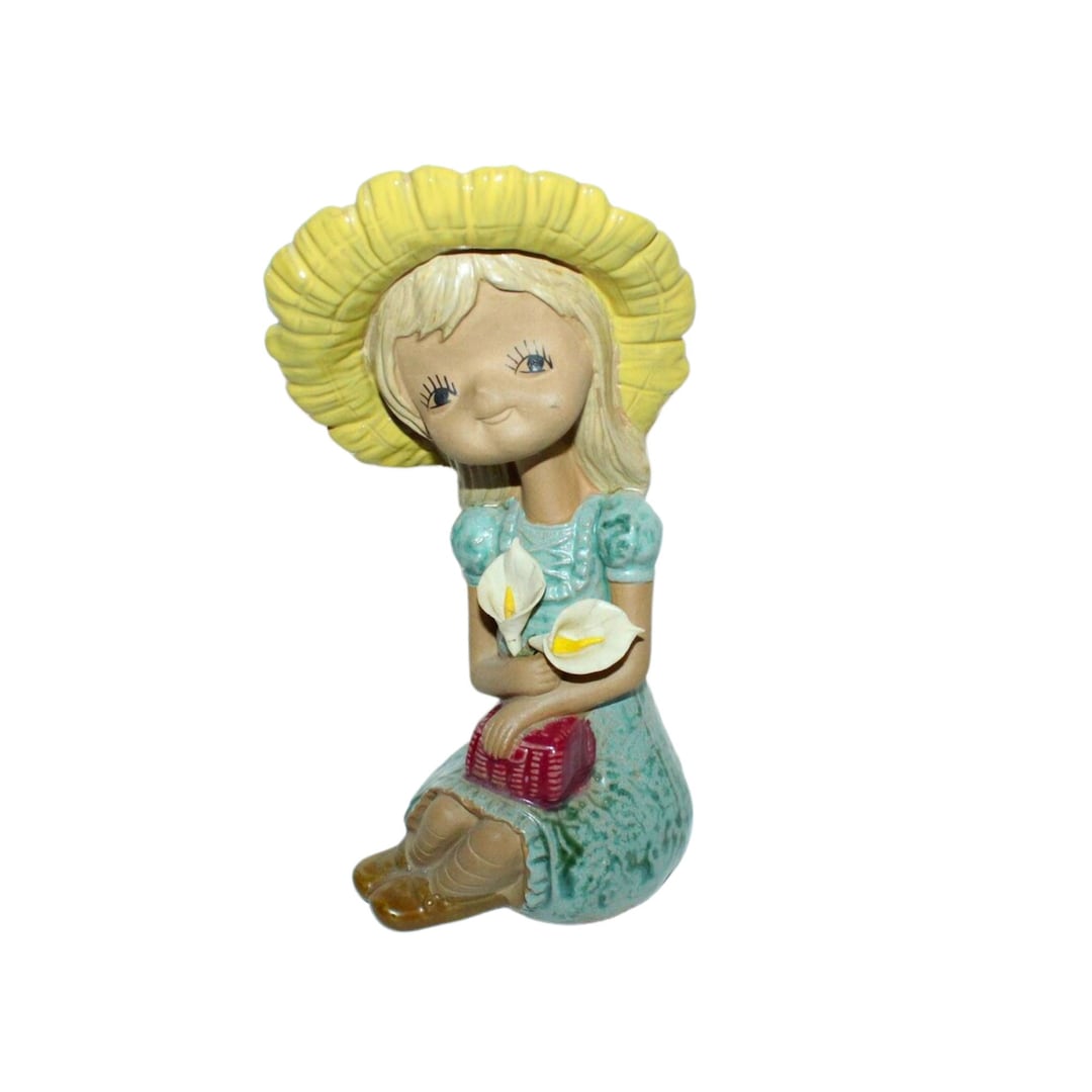 Retro 70s Gempo Pottery Japan Girl Holding Flowers Figurine | Kitsch ...
