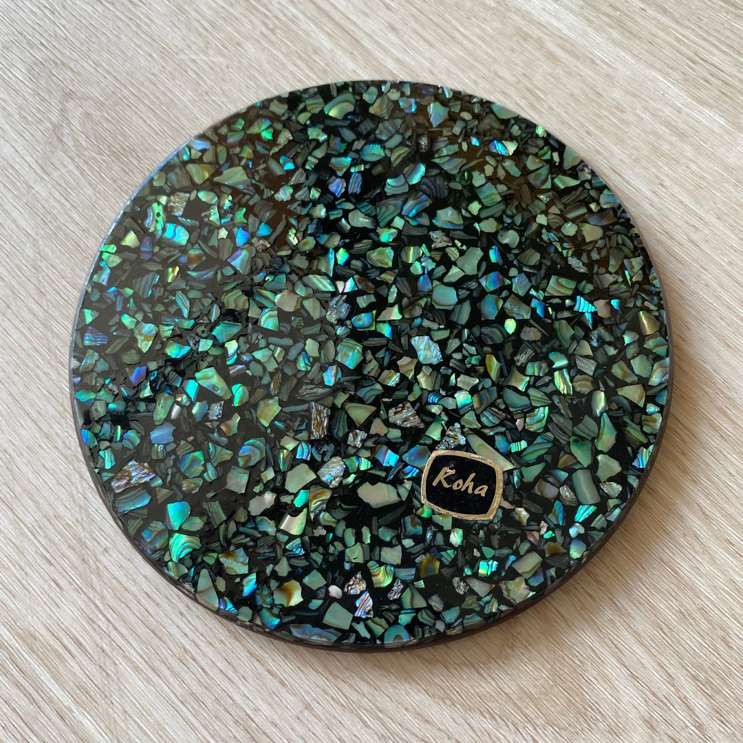 Vintage Paua Abalone Shell Trivet | Made in New Zealand | Blue Green ...