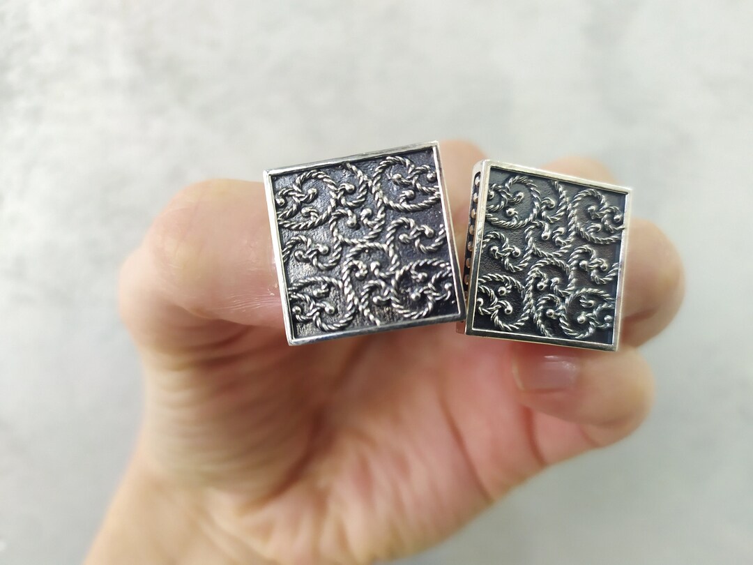 Square Large Earrings English Lock Sterling Silver 925 Traditional ...