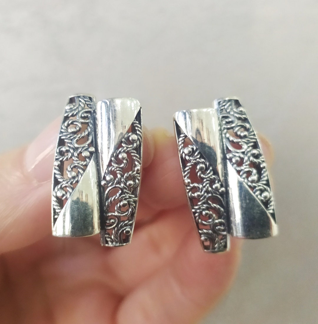 Earrings English Lock Sterling Silver 925 Filigree Lace Floral Armenian ...